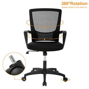 Ergonomic Office Chair with Lumbar Support Desk Chair, Task Chair with Armrest Mesh Chair Back Support, Mid Back Computer Chair Adjustable Swivel Executive Chair Comfortable Home Study Chair, Black