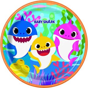 unique round paper dinner plates - 9", baby shark, 8 pcs