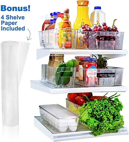 fridge bins and organizers Set of 10 - Stackable refrigerator bins set includes 6 bins for food containers and 4 precut shelf liners for fridge shelf's