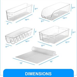 fridge bins and organizers Set of 10 - Stackable refrigerator bins set includes 6 bins for food containers and 4 precut shelf liners for fridge shelf's