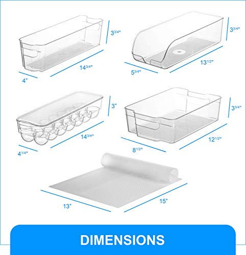 fridge bins and organizers Set of 10 - Stackable refrigerator bins set includes 6 bins for food containers and 4 precut shelf liners for fridge shelf's