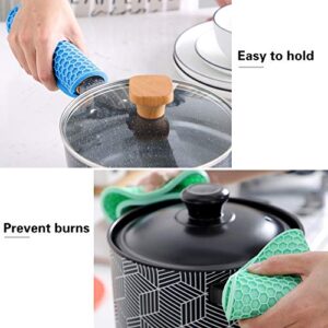 Disino Silicone Trivet Mats, Heat Resistant Potholder Thick Hot Pads for Kitchen Counter, Durable Non-Slip Jar Opener (Blue and Green, Set of 2)