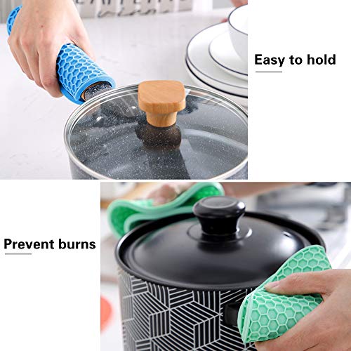 Disino Silicone Trivet Mats, Heat Resistant Potholder Thick Hot Pads for Kitchen Counter, Durable Non-Slip Jar Opener (Blue and Green, Set of 2)