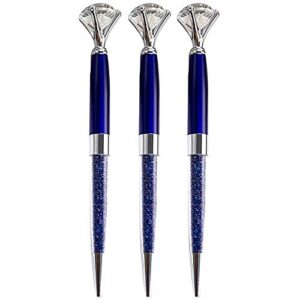 danse jupe 3 pcs big crystal diamond pens,bling metal ballpoint pen,1.0 mm,black ink office supplies gift pens for christmas bridesmaid wedding birthday royal blue