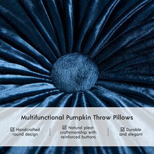 Phantoscope Round Throw Pillow Handcrafted Pumpkin Velvet Floor Pillow Couch Bed and Chair, Navy Blue 16 x 16 inches 40 x 40 cm