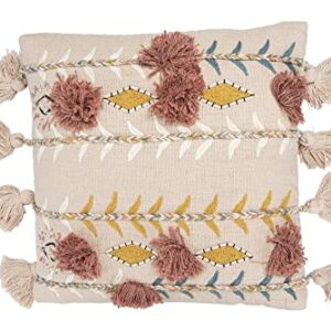 Creative Co-Op Creative Co-Op Cotton Embroidered Pillow with Tassels and Applique, Pink