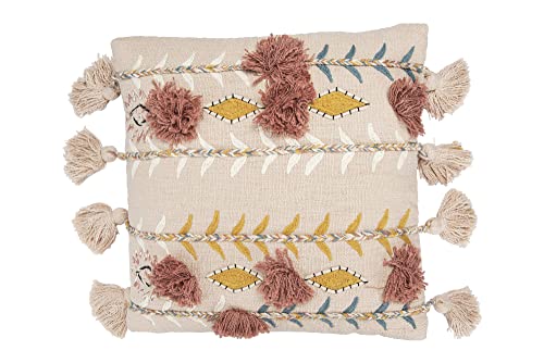 Creative Co-Op Creative Co-Op Cotton Embroidered Pillow with Tassels and Applique, Pink