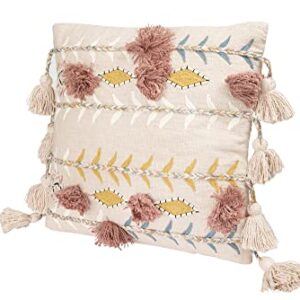 Creative Co-Op Creative Co-Op Cotton Embroidered Pillow with Tassels and Applique, Pink