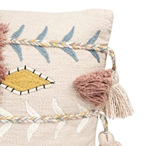 Creative Co-Op Creative Co-Op Cotton Embroidered Pillow with Tassels and Applique, Pink