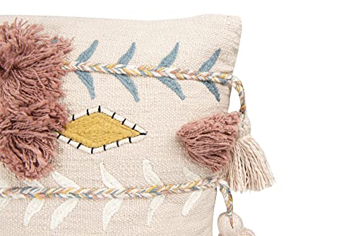 Creative Co-Op Creative Co-Op Cotton Embroidered Pillow with Tassels and Applique, Pink