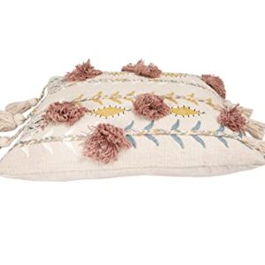 Creative Co-Op Creative Co-Op Cotton Embroidered Pillow with Tassels and Applique, Pink