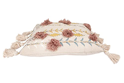 Creative Co-Op Creative Co-Op Cotton Embroidered Pillow with Tassels and Applique, Pink