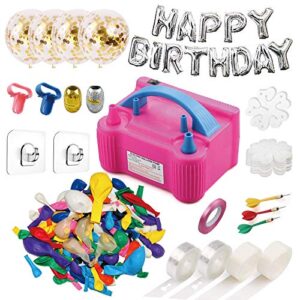 214 pcs balloon pump set- electric air balloon blower, balloon inflator 110v 600w portable dual nozzles- ballon arch garland kit with decorating strip, balloon tying tool, balloon glue, flower clip for party decoration