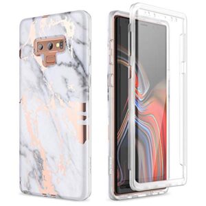 suritch for samsung galaxy note 9 marble case, [built-in screen protector] natural marble full-body protection shockproof rugged bumper protective cover for galaxy note 9 6.4 inch (gold marble)