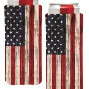 PKM - (2) Distressed USA AMERICAN FLAG Slim Can Cooler Sleeve - Beer Blank Skinny 12 oz Neoprene Coolie - Perfect For 12oz Red Bull, Michelob Ultra,Truly