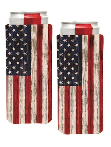 PKM - (2) Distressed USA AMERICAN FLAG Slim Can Cooler Sleeve - Beer Blank Skinny 12 oz Neoprene Coolie - Perfect For 12oz Red Bull, Michelob Ultra,Truly