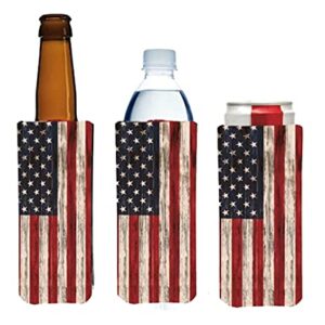 PKM - (2) Distressed USA AMERICAN FLAG Slim Can Cooler Sleeve - Beer Blank Skinny 12 oz Neoprene Coolie - Perfect For 12oz Red Bull, Michelob Ultra,Truly