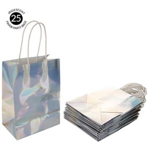 Andaz Press Iridescent Party Bags with Handles, 5.75 x 7.75 inches, 25 Pack Holographic Silver Foil Gift Bags, Treat Bags, Favor Bags, Party Favors, Favor Gifts for Guests, Thank You Bags, Welcome Ba