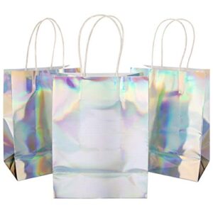 Andaz Press Iridescent Party Bags with Handles, 5.75 x 7.75 inches, 25 Pack Holographic Silver Foil Gift Bags, Treat Bags, Favor Bags, Party Favors, Favor Gifts for Guests, Thank You Bags, Welcome Ba