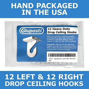 12 Drop Ceiling Hooks for Hanging Lights & Classroom Ceiling Decorations on Drop Ceiling Tiles, Aluminum T Bar Drop Ceiling Grid Hooks, T Track Bar Metal Hooks, Ceiling Hanging Hook Holds 15lbs