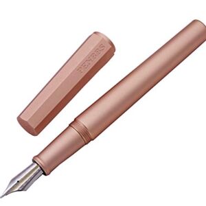 erofa Penbbs 350 Fountain Pen Fine Nib with Rollerball Pen Nib Pen Set & Box - Metallic Rose Golden Alloy Anode Octagonal