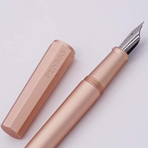 erofa Penbbs 350 Fountain Pen Fine Nib with Rollerball Pen Nib Pen Set & Box - Metallic Rose Golden Alloy Anode Octagonal