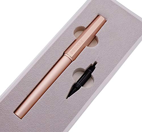 erofa Penbbs 350 Fountain Pen Fine Nib with Rollerball Pen Nib Pen Set & Box - Metallic Rose Golden Alloy Anode Octagonal