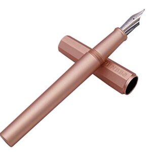 erofa Penbbs 350 Fountain Pen Fine Nib with Rollerball Pen Nib Pen Set & Box - Metallic Rose Golden Alloy Anode Octagonal