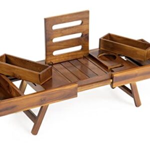 Ala Teak Wood Luxury Bathtub Caddy Tray with Extendable Sides and Bed Tray, Reading Rack, Tablet Holder