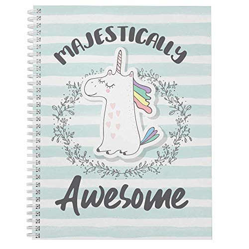 Softcover Majestically Awesome 8.5" x 11" Unicorn Spiral Notebook/Journal, 120 Wide Ruled Pages, Durable Gloss Laminated Cover, White Wire-o Spiral. Made in the USA