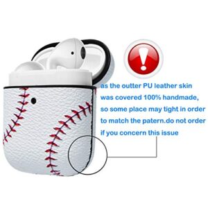 Tekcoo AirPods Case, [Front LED Visible] AirPods Accessories Cover Compatible with Apple Airpods 1 & AirPods 2 Protective PC Plastic Inner + PU Vegan Leather Pattern Skin & Keychain [Baseball]