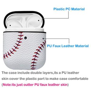 Tekcoo AirPods Case, [Front LED Visible] AirPods Accessories Cover Compatible with Apple Airpods 1 & AirPods 2 Protective PC Plastic Inner + PU Vegan Leather Pattern Skin & Keychain [Baseball]