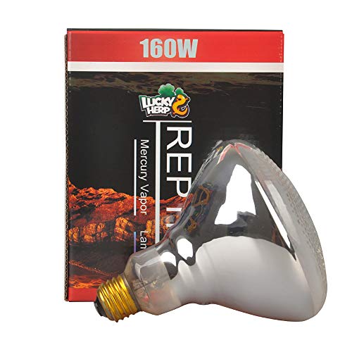 LUCKY HERP Reptile UVA UVB Mercury Vapor Bulb Lamp,Screw Thread,PAR38,160 Watt,Coated