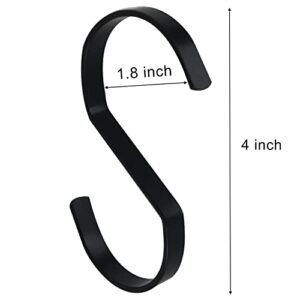 METLUCK 16-Pack 4 Inch Flat S Shape Hooks Heavy-Duty Chrome Finish Hanging S Hooks for Kitchenware, Pots, Utensils, Plants, Towels, Gardening Tools, Clothes (Black)