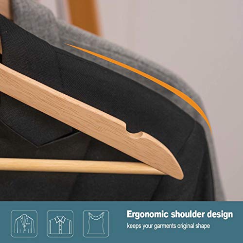 ELONG HOME Solid Wooden Hangers 20 Pack, Wood Suit Hangers with Extra Smooth Finish, Precisely Cut Notches and Chrome Swivel Hook, Wooden Clothes Hangers for Shirt Coat Jacket Dress, Natural