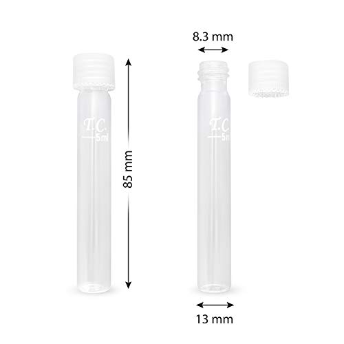 85mm Glass Test Tubes with Leak-Proof Screw Caps and 5 ml Marking, Set of 6, Ideal for Aquarium Water Tests, by Tililly Concepts