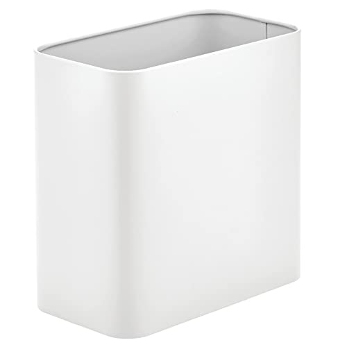 mDesign Small Metal 2.4 Gallon Trash Can Wastebasket Garbage Bin for Bathroom - Mini Slim Rubbish Waste Bin Trashcans for Master or Guest Bath, Bedroom, Garage, Laundry Room, or Playroom, White, Pack of 1