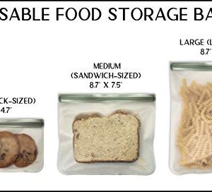 Reusable Food Storage Bags, Set of 10 (2 Lunch + 4 Sandwich + 4 Snack), by Better Kitchen Products, with Double Zip Lock Closure, for Food, Travel, and General Use, Thick PEVA Material, TSA Conformity