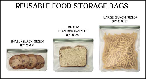 Reusable Food Storage Bags, Set of 10 (2 Lunch + 4 Sandwich + 4 Snack), by Better Kitchen Products, with Double Zip Lock Closure, for Food, Travel, and General Use, Thick PEVA Material, TSA Conformity