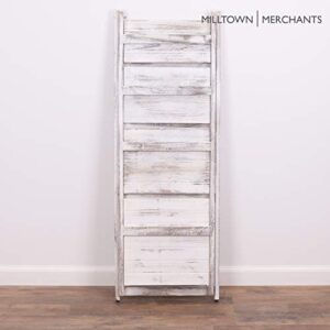 Milltown Merchants Ladder Shelf - Wooden Ladder Bookshelf - Leaning Bookshelf - Rustic Bookcase - Folding Bookcase (Distressed White Ladder Shelf)