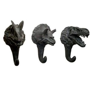 panda legends 3-packs lifelike matte black dinosaur fossils head skeleton wall hooks resin coat hooks bathroom hangers key hooks