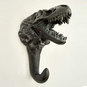 Panda Legends 3-Packs Lifelike Matte Black Dinosaur Fossils Head Skeleton Wall Hooks Resin Coat Hooks Bathroom Hangers Key Hooks