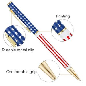 Unibene Slim Metal Retractable Ballpoint Pens Bulk of 6 Count, Gold Patriotic American Flag for Swat, Veteran, Souvenir, Promotion, Medium Point(1 mm Black Ink), School and Office Supplies