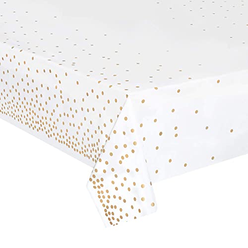 hapray 4 Pack Plastic Tablecloths for Rectangle Tables, Waterproof Disposable Party Table Cloths with Gold Dot, Rectangular Table Covers for Decorations, Baby Shower, Birthday, Wedding, 54” x 108”