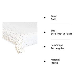 hapray 4 Pack Plastic Tablecloths for Rectangle Tables, Waterproof Disposable Party Table Cloths with Gold Dot, Rectangular Table Covers for Decorations, Baby Shower, Birthday, Wedding, 54” x 108”