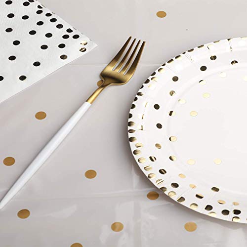 hapray 4 Pack Plastic Tablecloths for Rectangle Tables, Waterproof Disposable Party Table Cloths with Gold Dot, Rectangular Table Covers for Decorations, Baby Shower, Birthday, Wedding, 54” x 108”