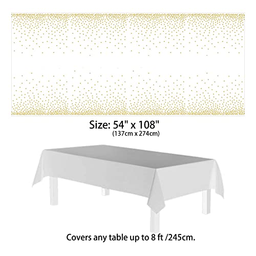 hapray 4 Pack Plastic Tablecloths for Rectangle Tables, Waterproof Disposable Party Table Cloths with Gold Dot, Rectangular Table Covers for Decorations, Baby Shower, Birthday, Wedding, 54” x 108”