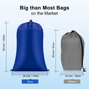 UFmeDorm Extra Large Heavy Duty Laundry Bags 2 Pack Travel Dirty Clothes Storage Organizer Drawstring Laundromat Sacks College Dorm XL Camp Tear Resistant Big Hamper Liner 28 x 43 inch Blue