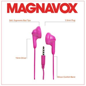 Magnavox MHP4820-PK Gummy Earbuds in Pink | Available in Pink, White, Black, Blue, & Teal | Earbuds Gummy | Extra Value Comfort Stereo Earbuds | Durable Rubberized Cable |