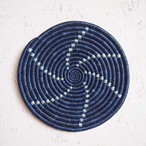 african woven trivet- ruhango/rwanda trivet/sisal & sweetgrass/blues